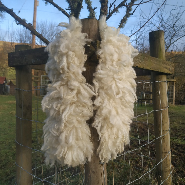 Sheep-friendly “sheepskin” tippet scarf – natural creamy-white – lined ...